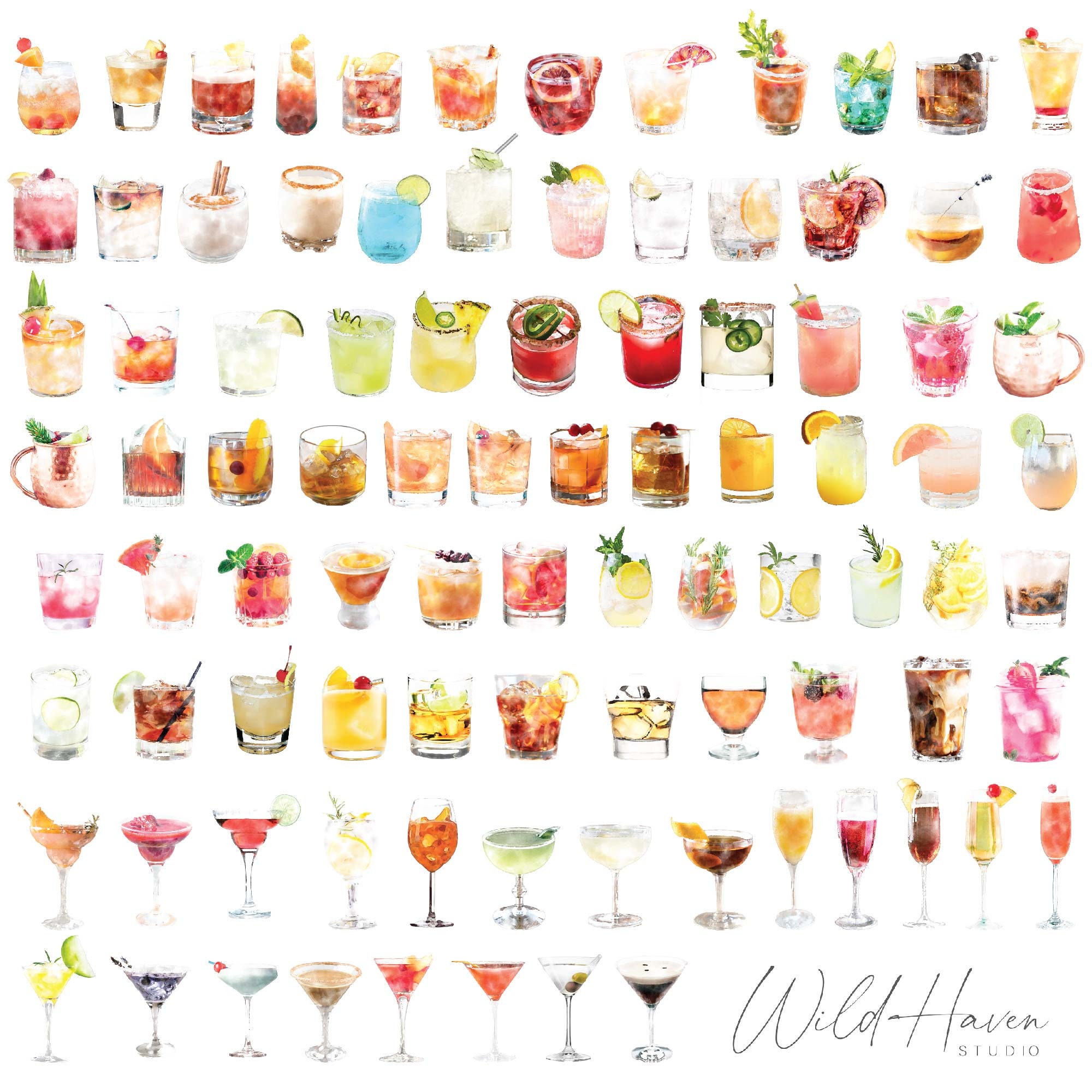 Watercolor Cocktail Graphics Cocktail Clipart Signature - Etsy