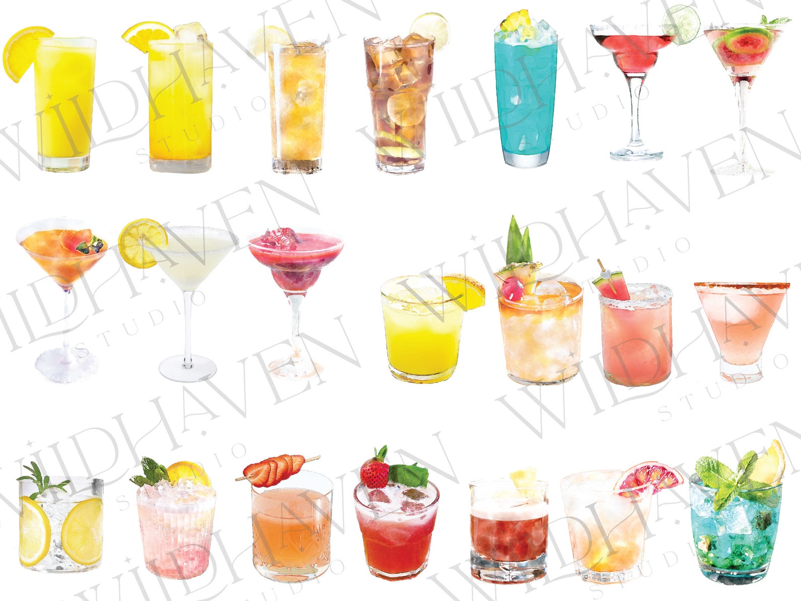 Watercolor Cocktail Graphics Cocktail Clipart Signature Cocktails 150 ...
