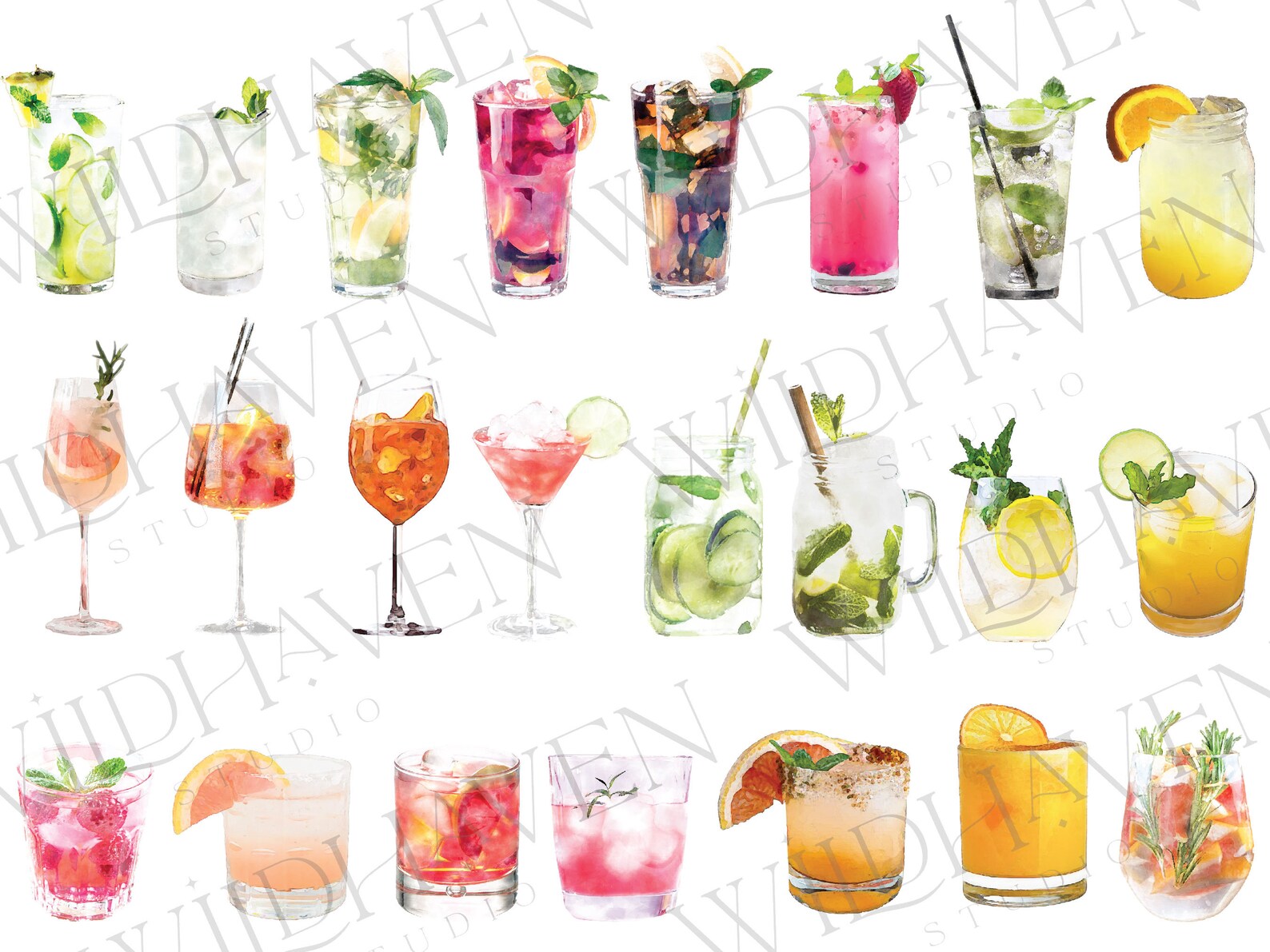 Watercolor Cocktail Graphics Cocktail Clipart Signature Cocktails 150 ...