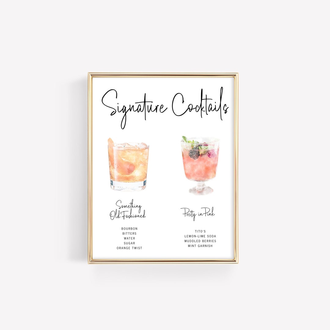 Signature Cocktails Sign, Signature Drinks, Watercolor Cocktails ...