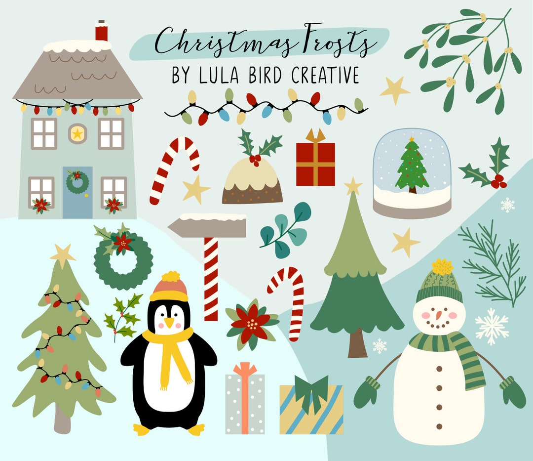 Christmas Clip Art Set Christmas House, Lights, Gifts, Eucalyptus ...