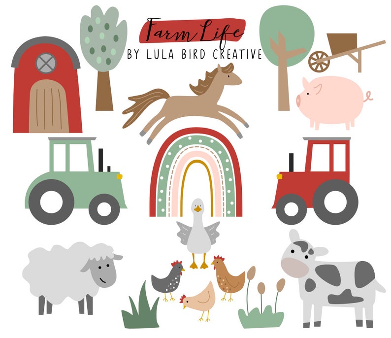 Farm Life Clipart Set - Commercial Use Allowed - Farmyard Clip Art With ...