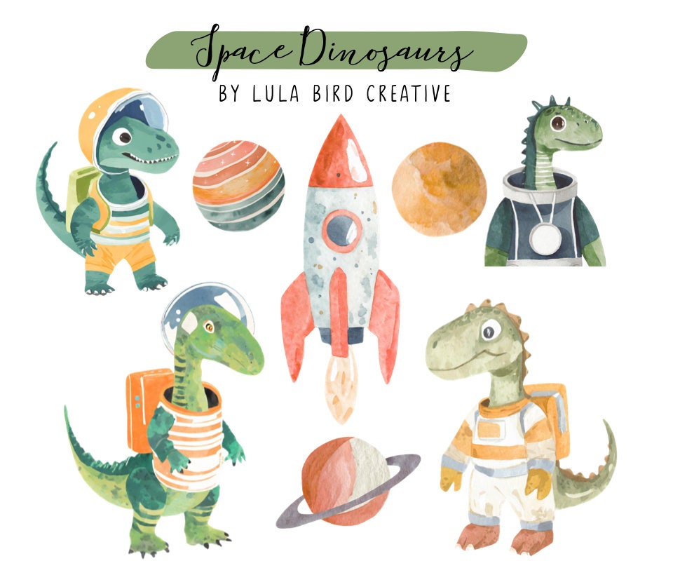 Watercolour Space Dinosaurs Clip Art Set - Commercial Use Allowed ...