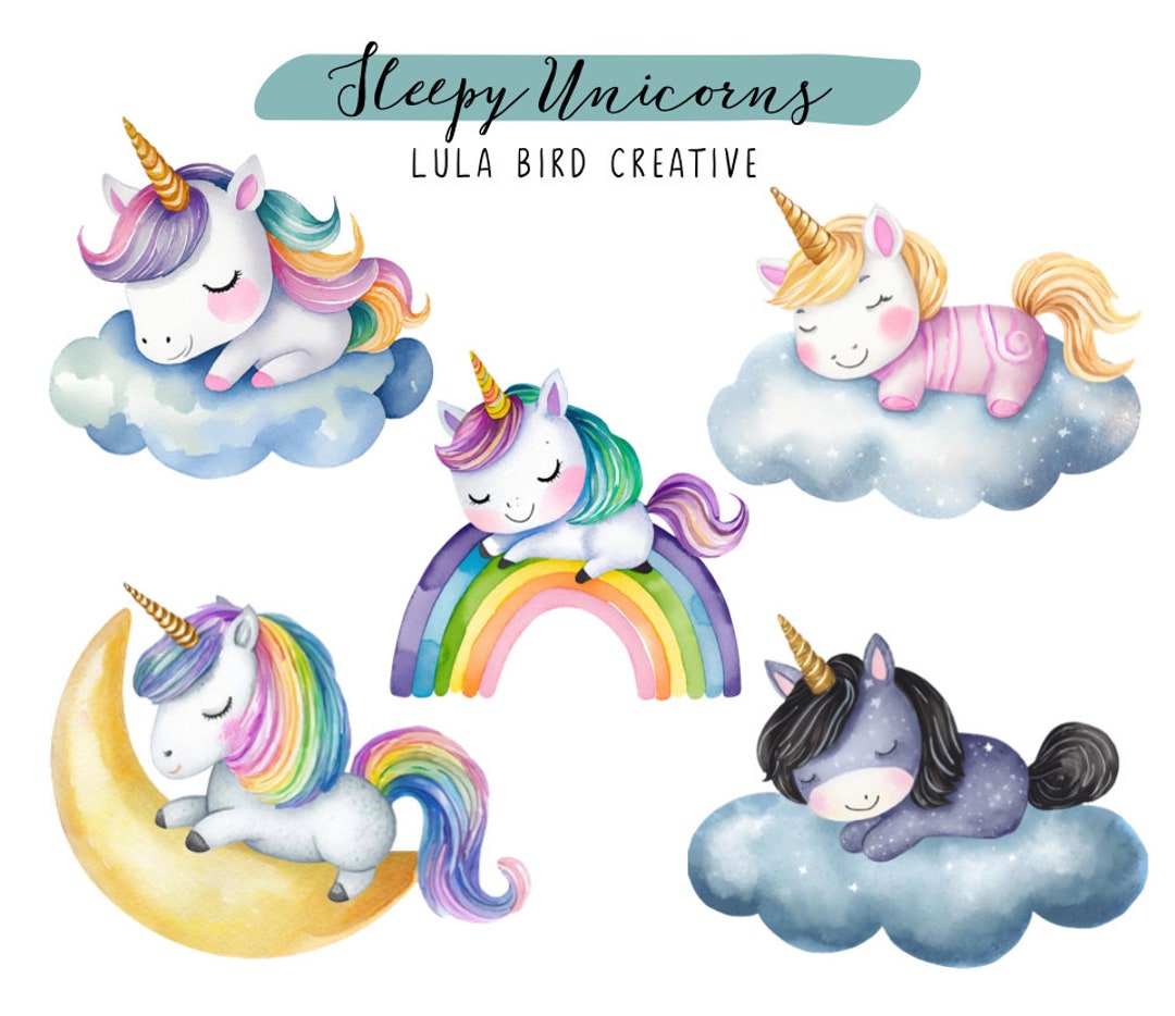 Sleepy Unicorns Clipart Set Commercial Use Allowed Cute Baby Unicorns ...