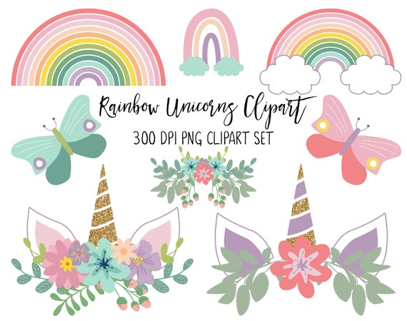 Unicorn and Rainbows Clip Art Set Commercial Use Allowed - Etsy