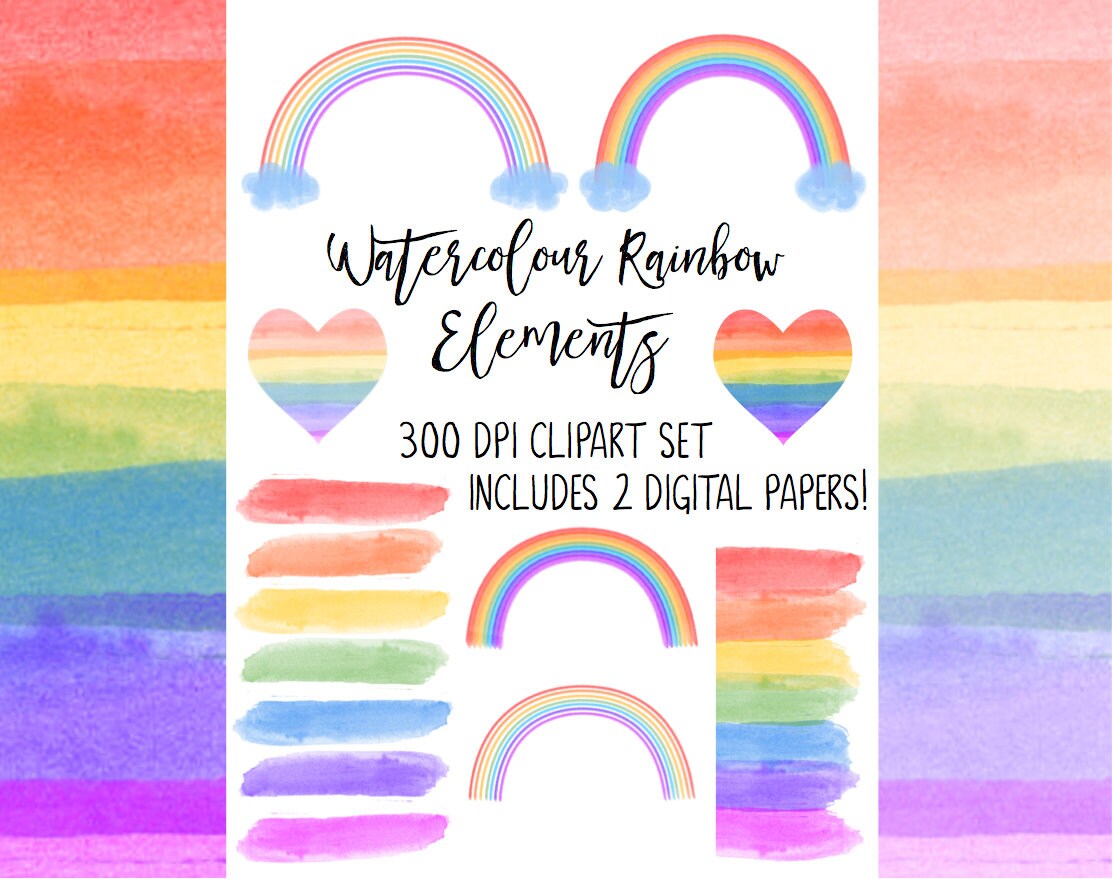 Watercolour Rainbow Clipart Set and Digital Elements - Commercial Use ...