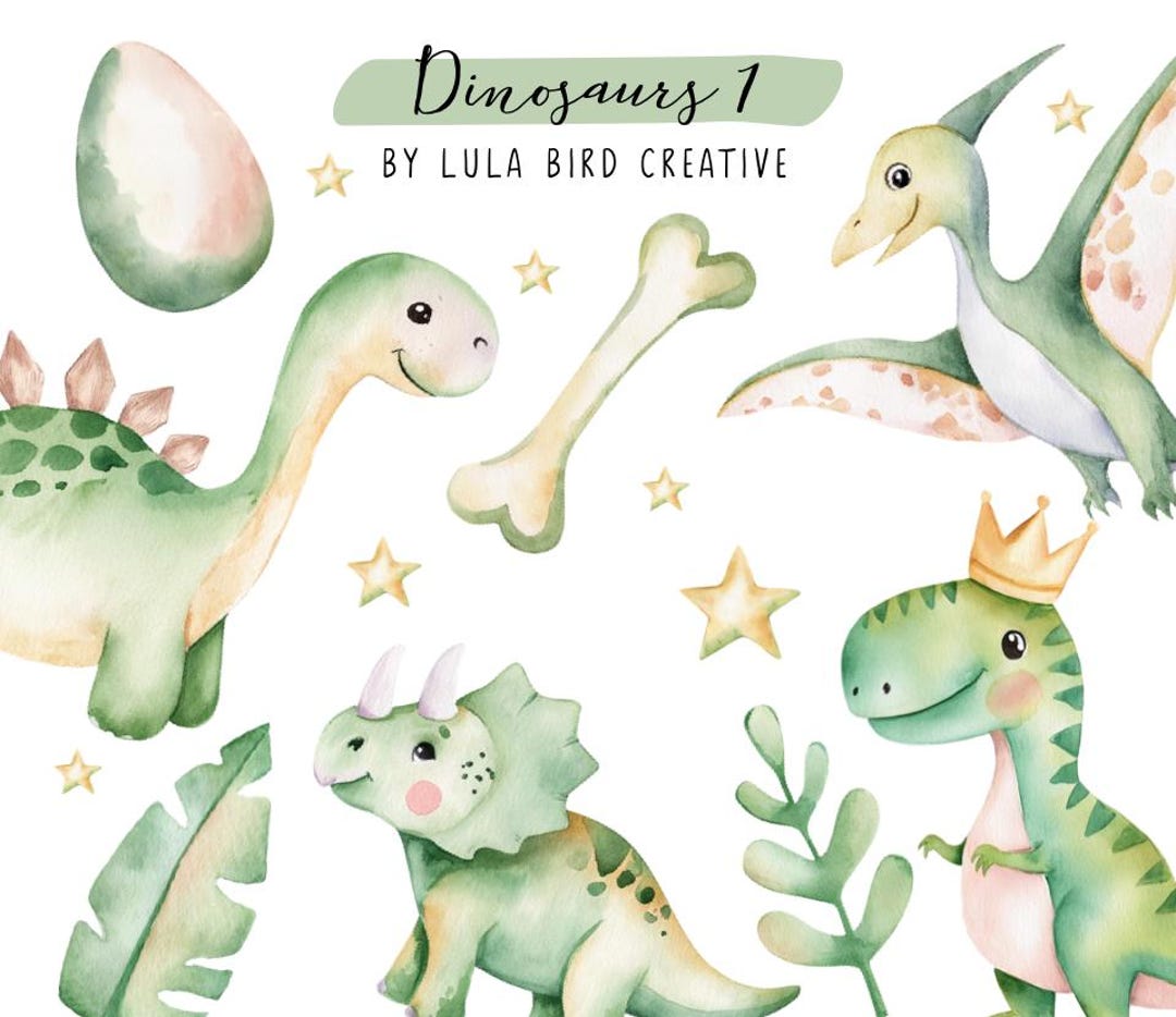 Cute Watercolour Dinosaur Clipart Set - Sweet Dinosaur Clip Art ...