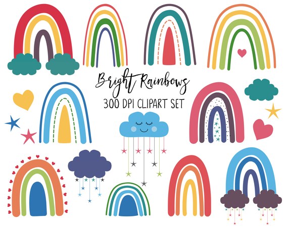 Bright Rainbows Clip Art Set Commercial Use Allowed Cute | Etsy