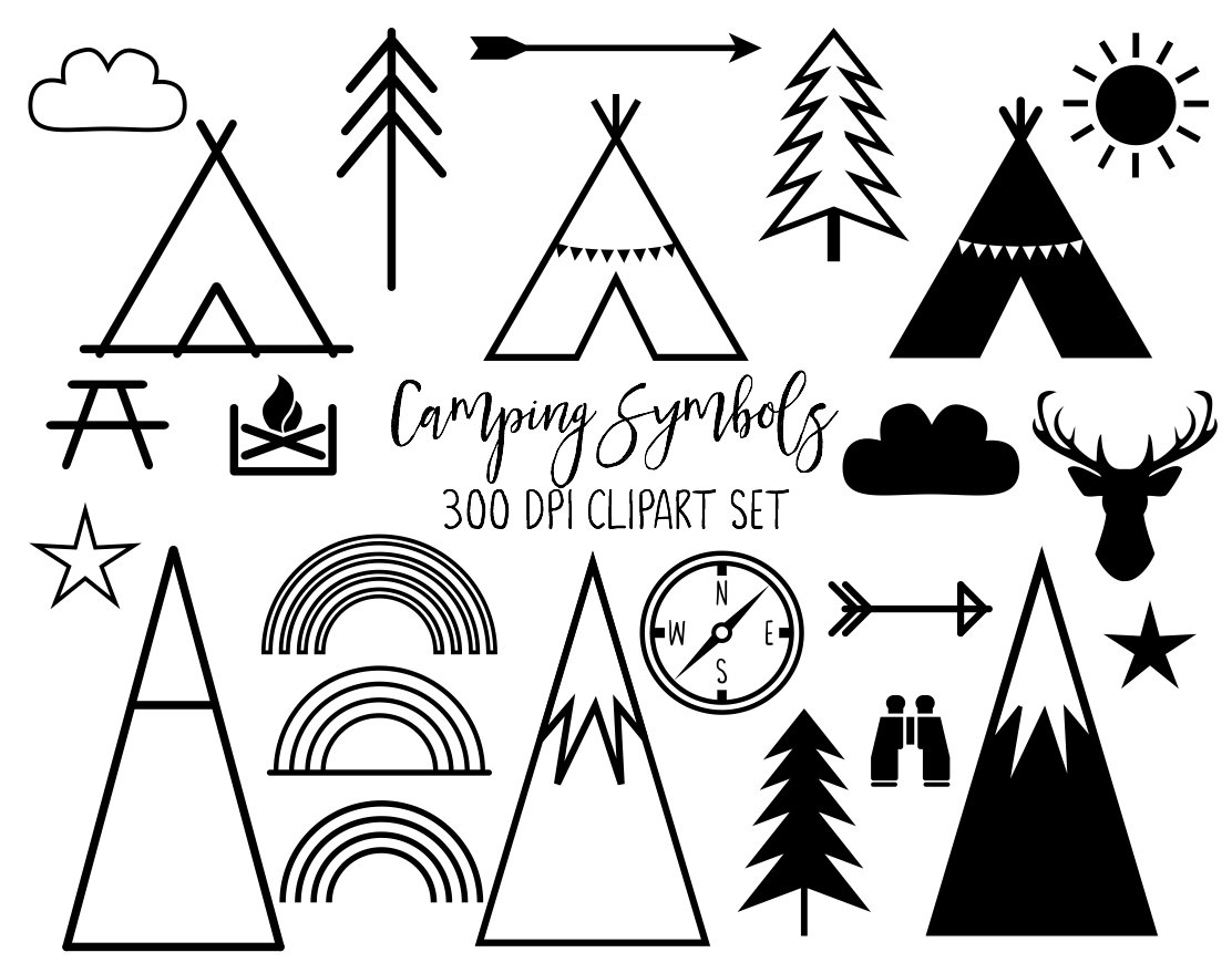 Camping Clipart Black And White