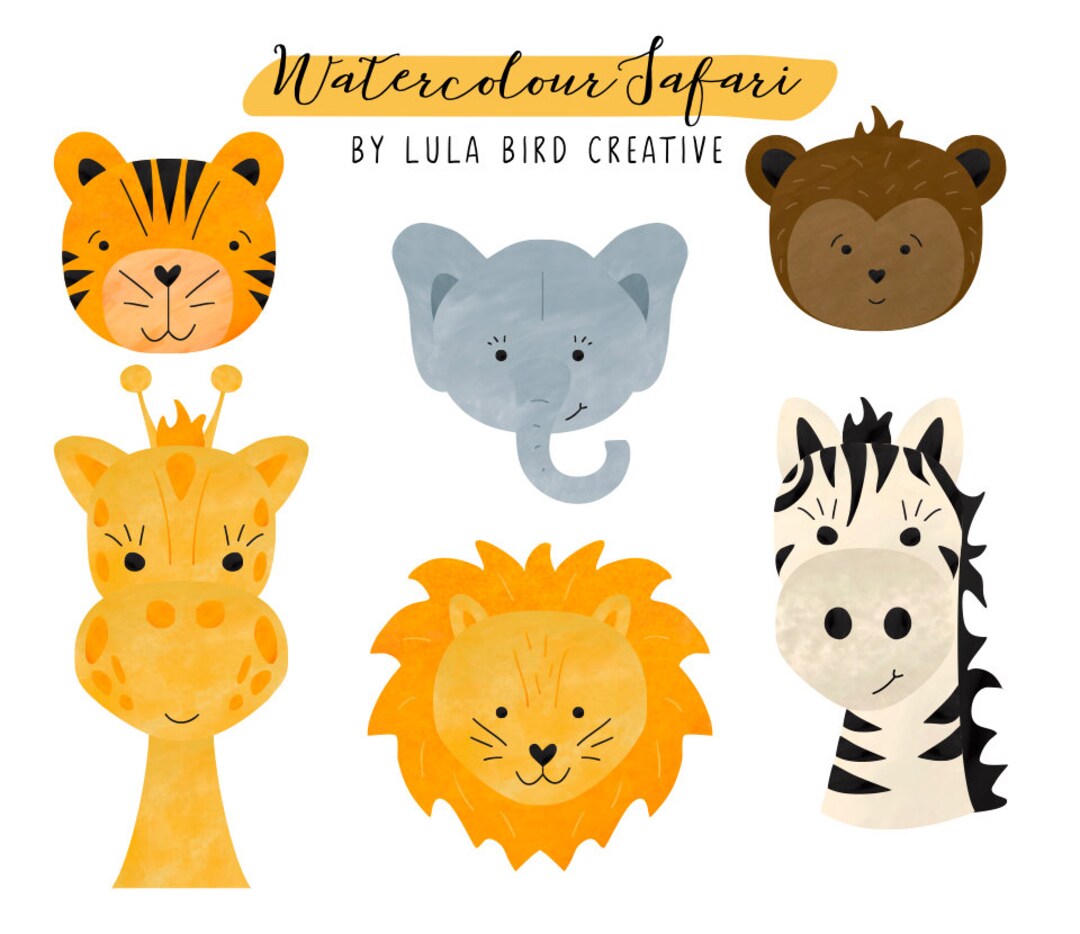 Watercolour Safari Animal Clip Art Set Commercial Use Allowed Cute ...