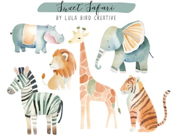 SAFARI Animals, Elephant, Lion, Tiger, Giraffe, Zebra, 20 PNG Clipart ...