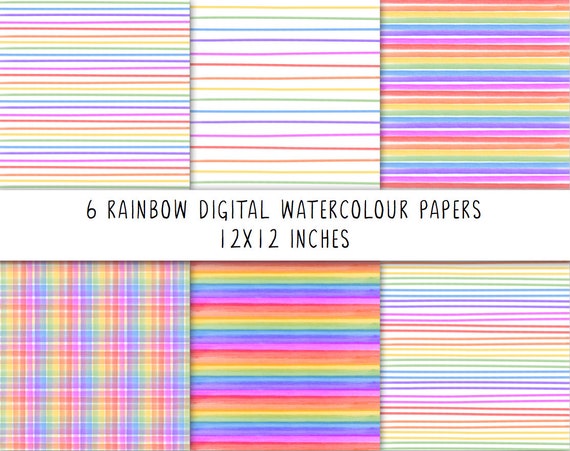 6 Rainbow Digital Papers Stripes and Chequers Commercial | Etsy