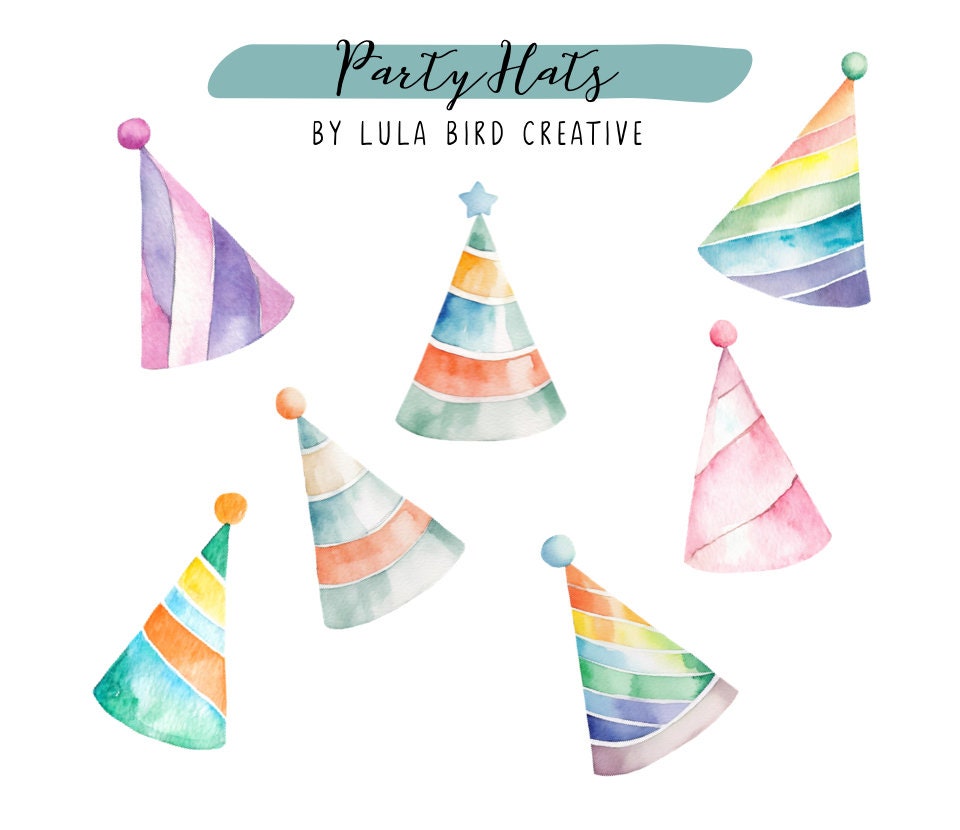 Watercolour Party Hats Clipart Set - Colourful Party Hats Clip Art ...
