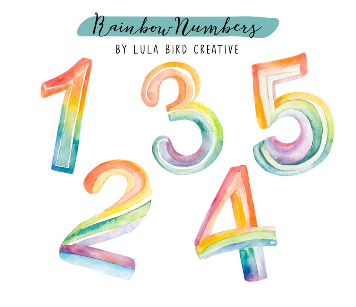 Watercolour Rainbow Numbers Clipart Set - Colourful Numbers 1-5 - 1, 2 ...