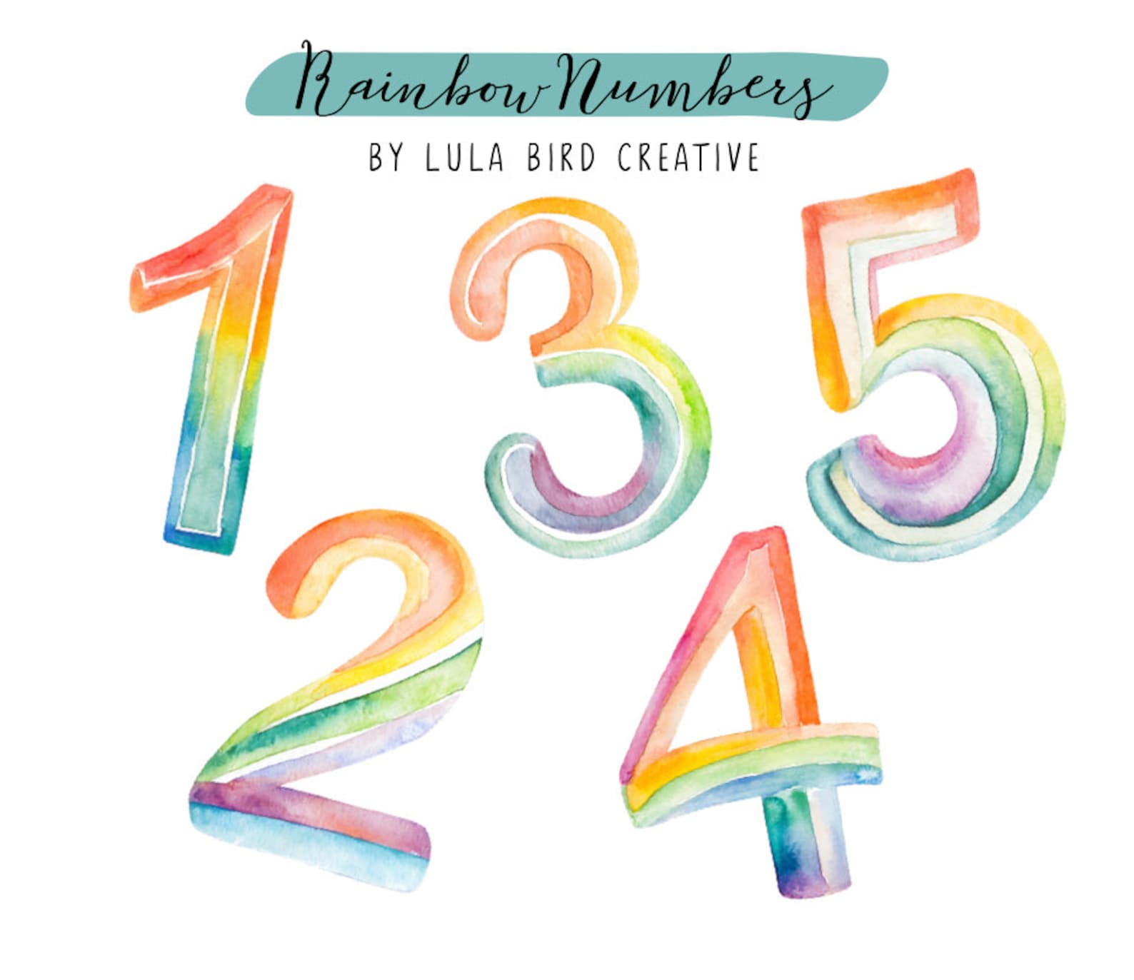 Watercolour Rainbow Numbers Clipart Set - Colourful Numbers 1-5 - 1, 2 ...