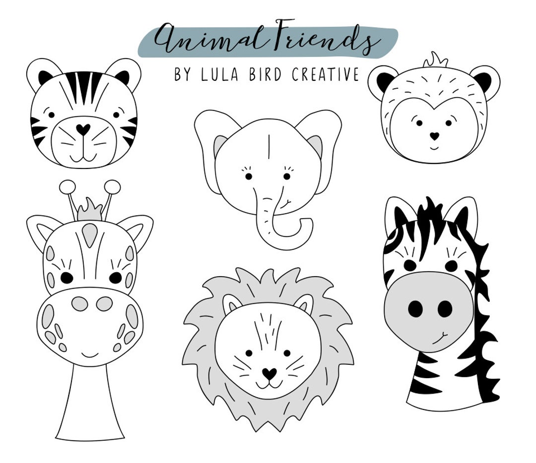 Animal Clip Art Set - Commercial Use Allowed - Cute Black & White ...