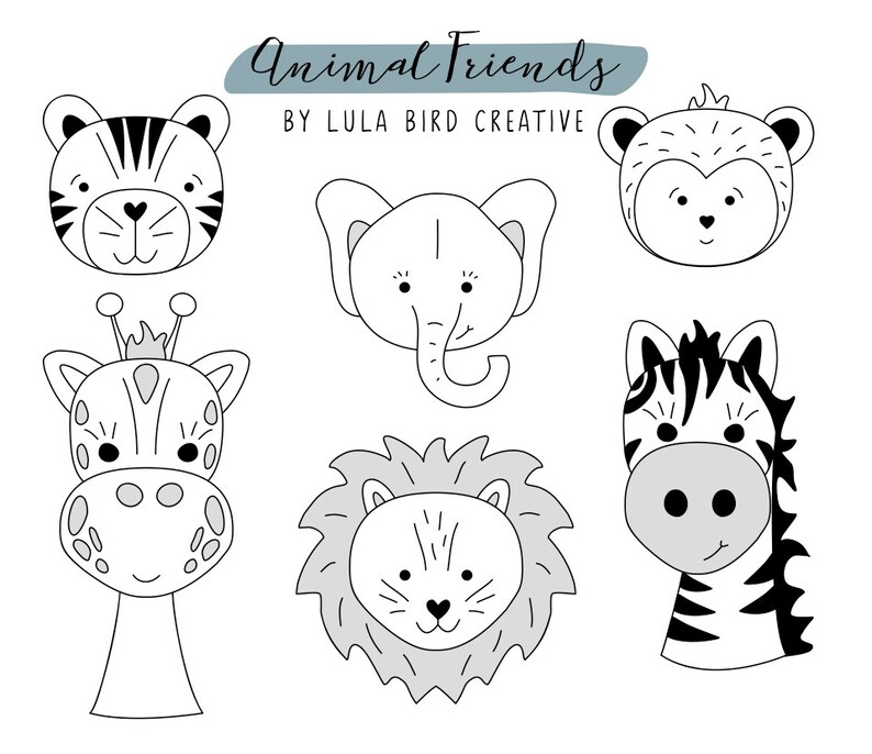 Animal Clip Art Set Commercial Use Allowed Cute Black & - Etsy