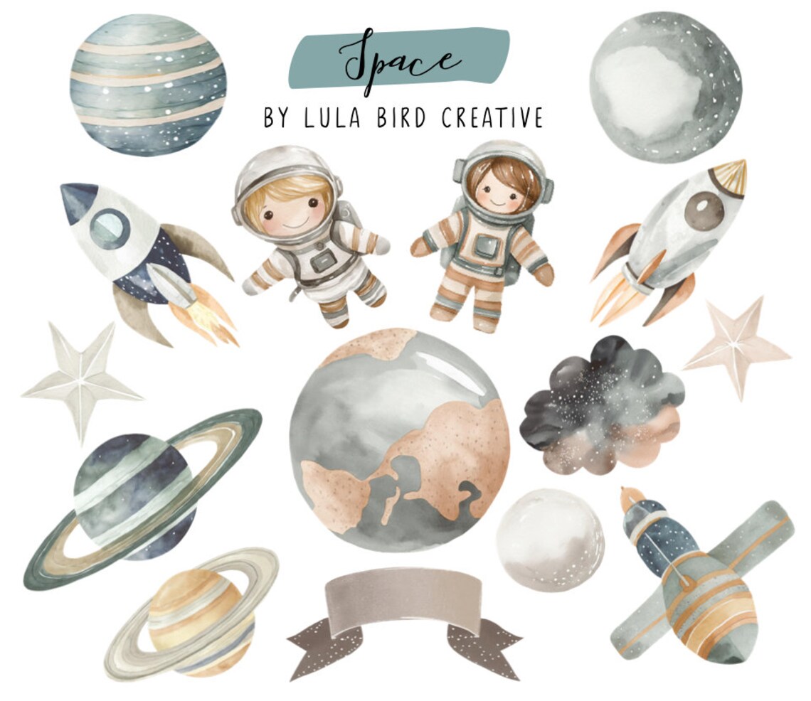 Watercolour Space Clip Art Set - Commercial Use Allowed - Muted Tones ...