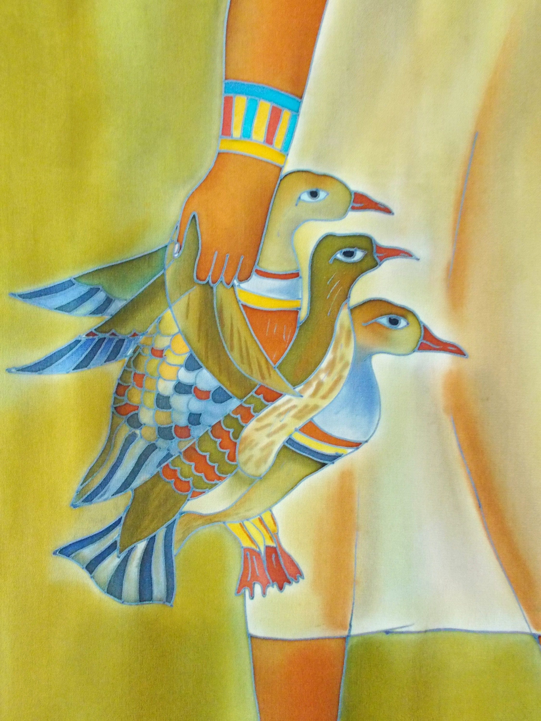 Screen in Batik Technique. Hand-painted. the Fabric is Natural Silk ...