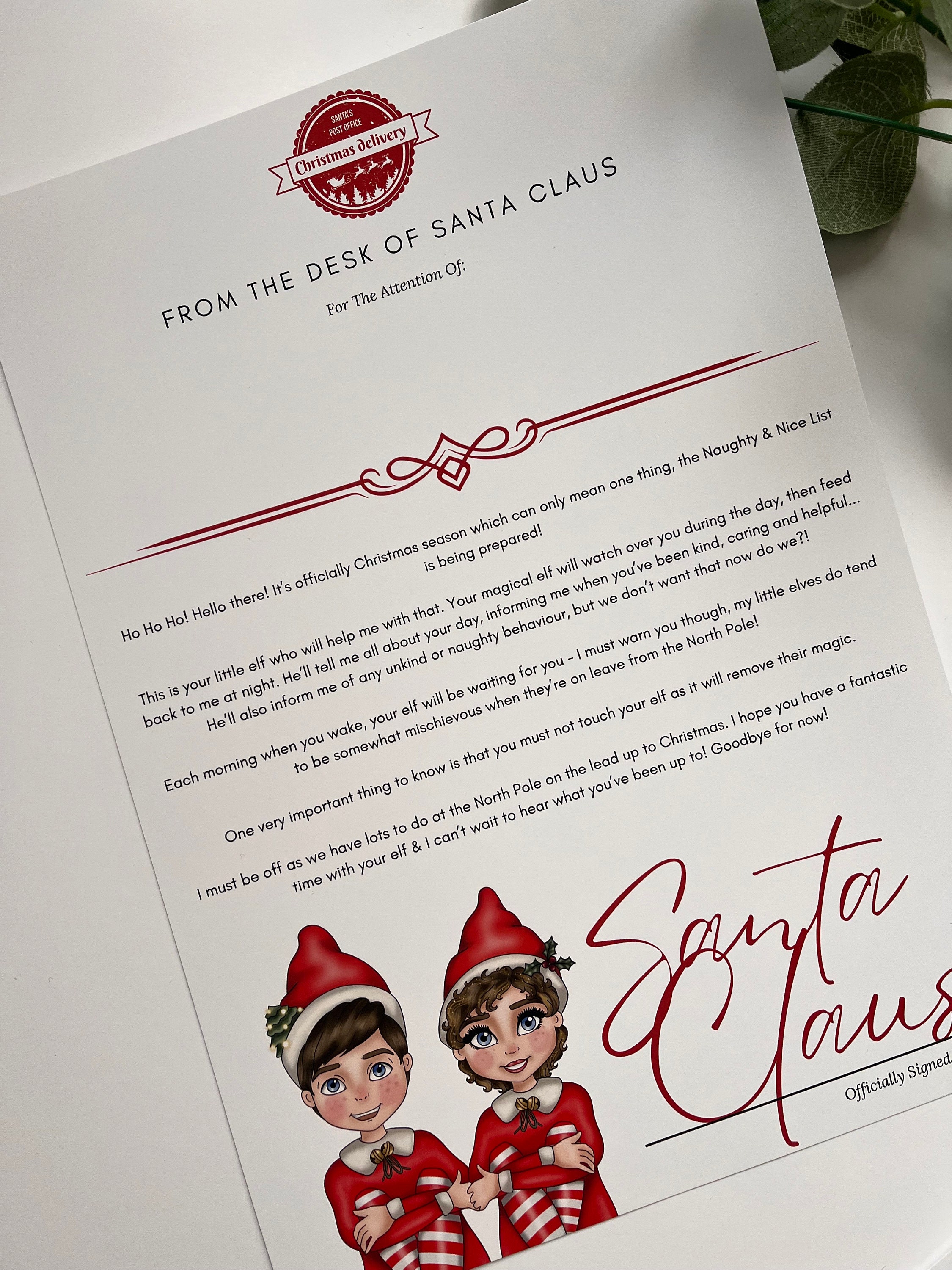 Carta de elfo, certificado de elfo personalizado, carta para niños de ...
