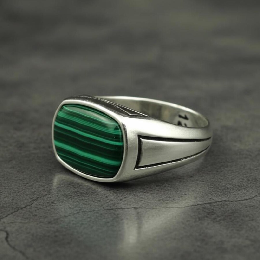 Malachite Signet Ring for Men – Green Stone Silver Ring – Handmade ...