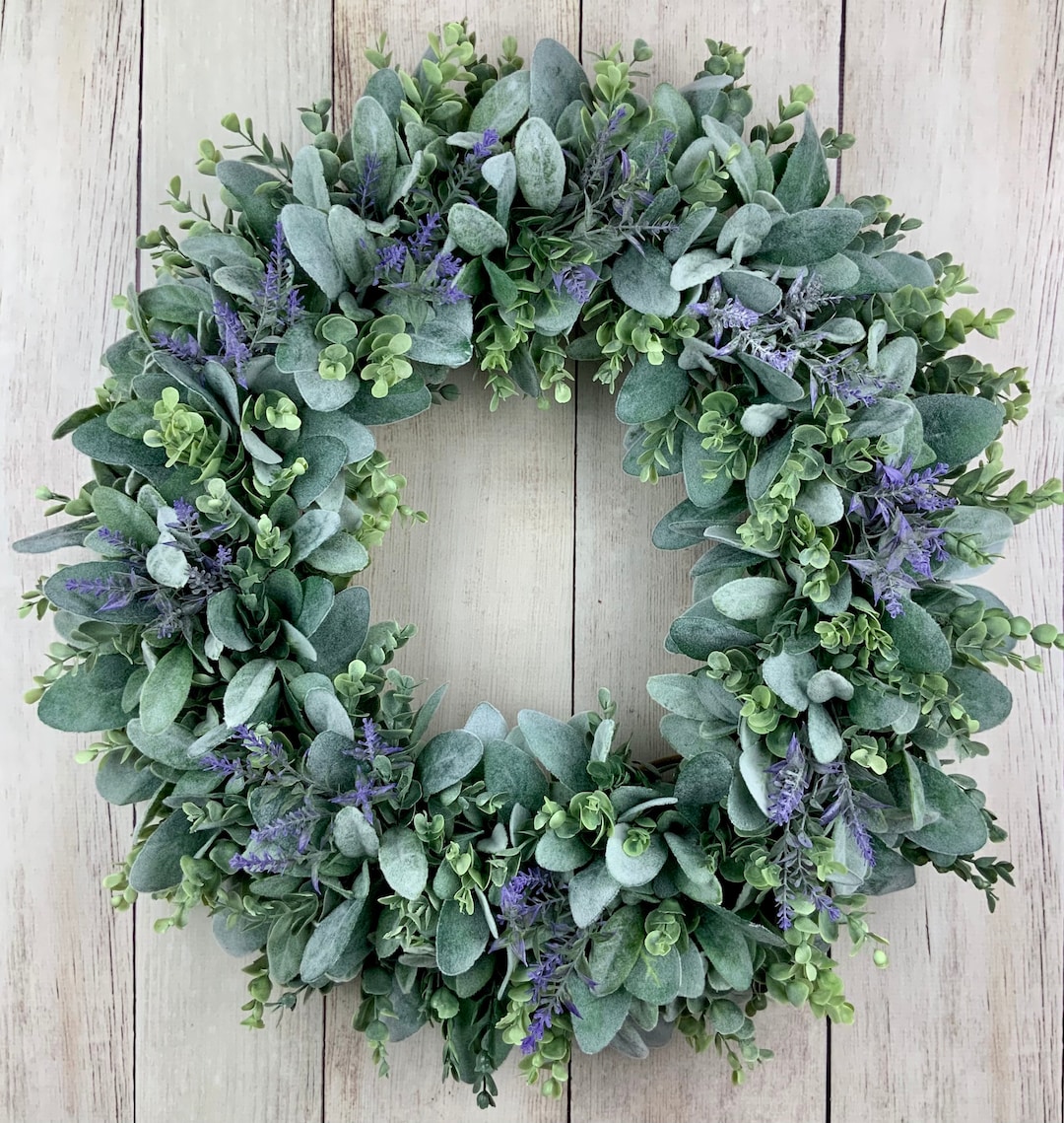Spring Outdoor Wreath for Front Door Wreath With Lambs Ear, Eucalyptus ...