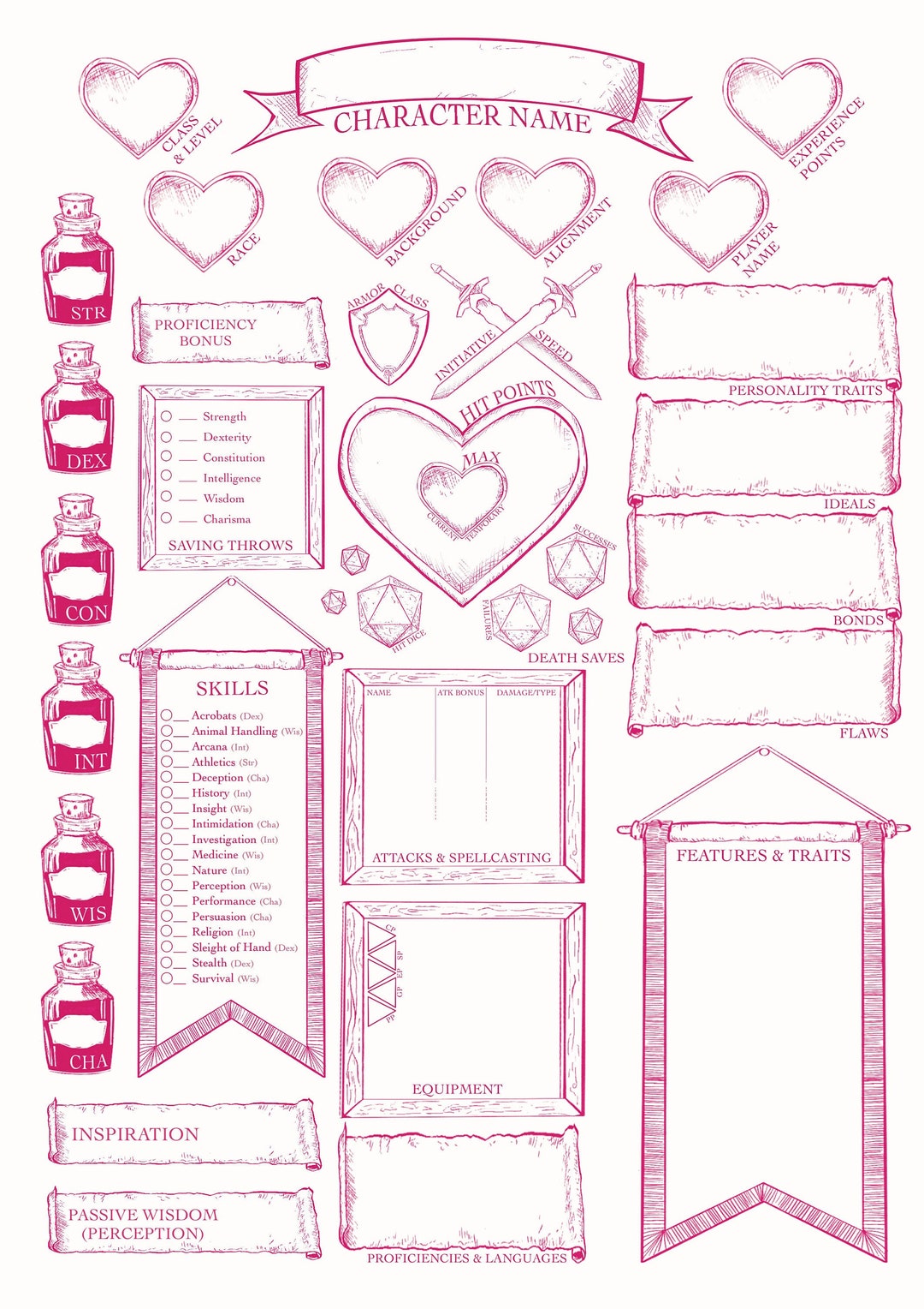 D&D Character Sheet Digital Download A4 Sheet - Etsy