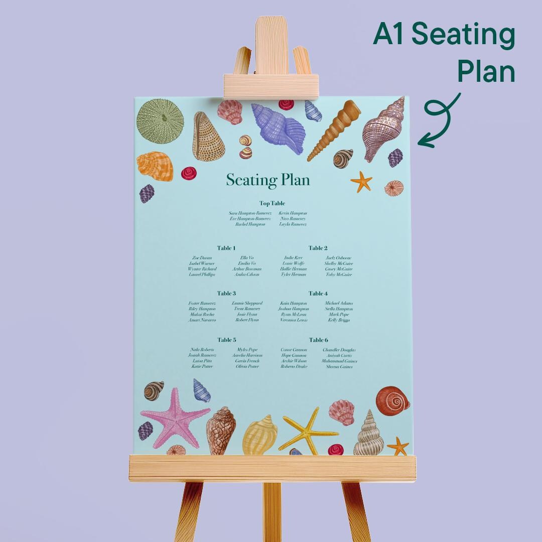 Wedding Day Seating Plan / Seashell Ocean Theme / Digital Download ...