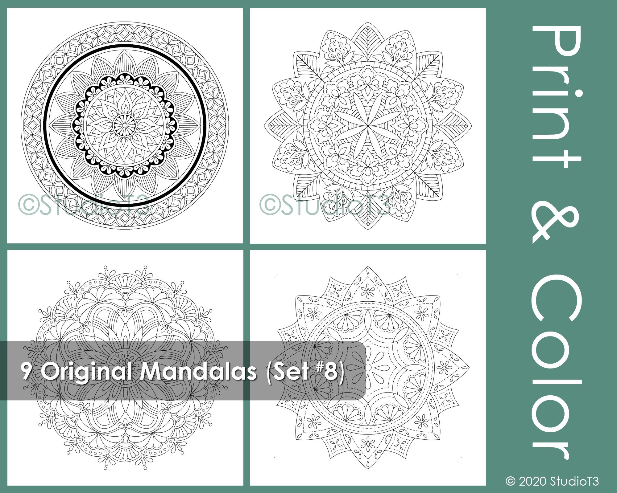 Mandala Coloring Pages // Art Therapy // Adult Coloring Pages // Set #8 ...