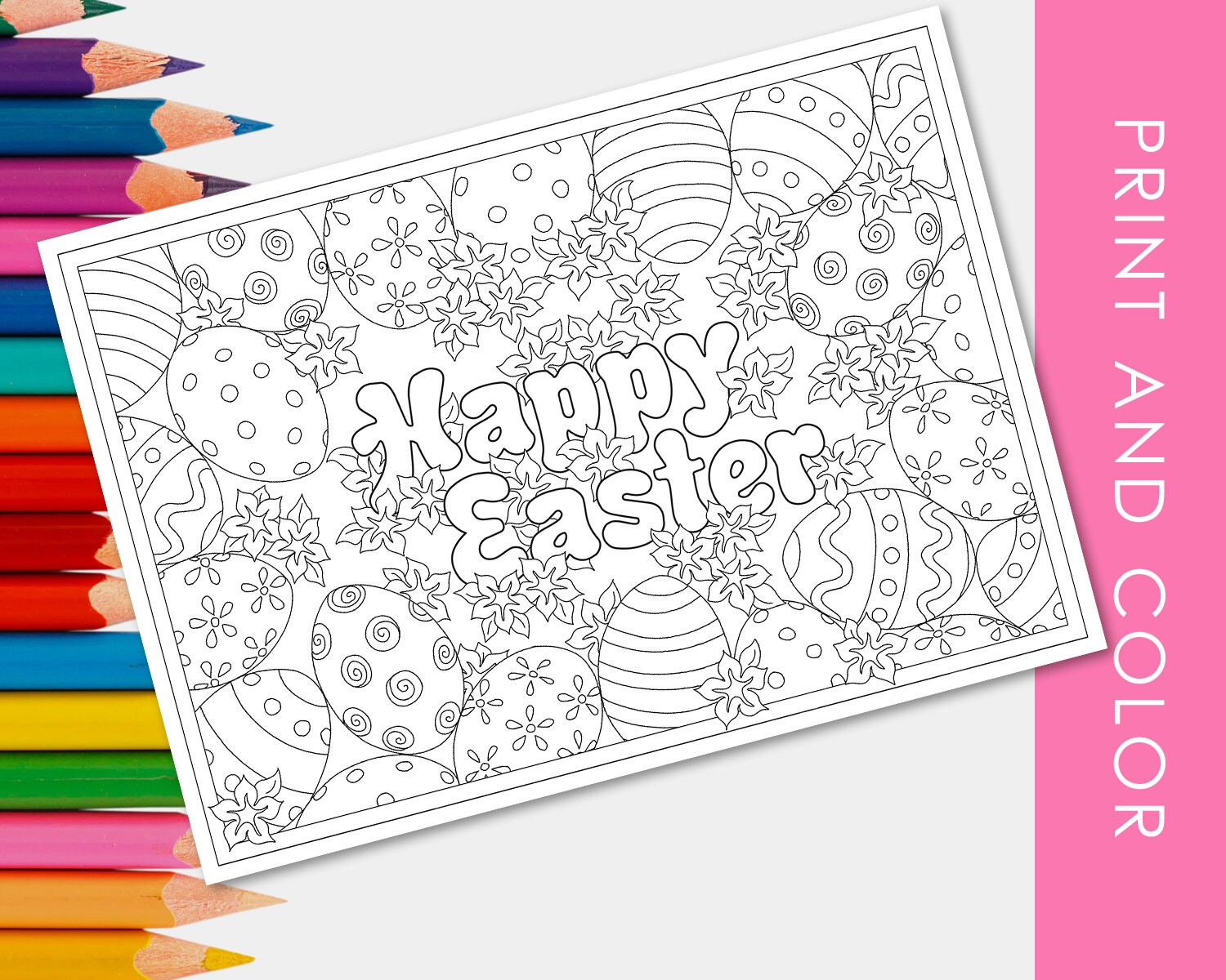 Easter Egg Coloring Card BONUS Full Size Kids Coloring Page | Etsy
