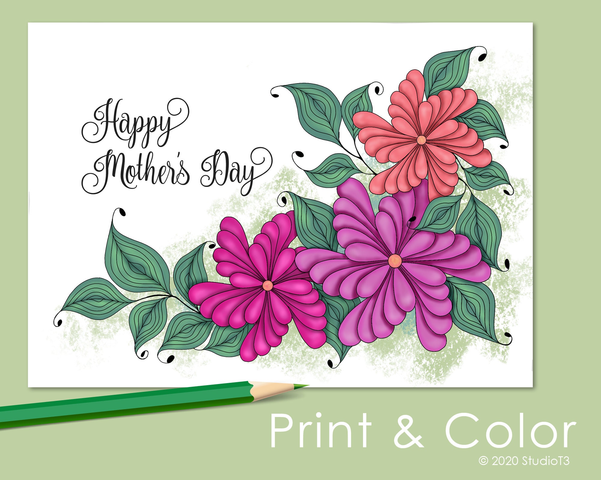 Mother's Day Card to Color BONUS Full Size Kids - Etsy