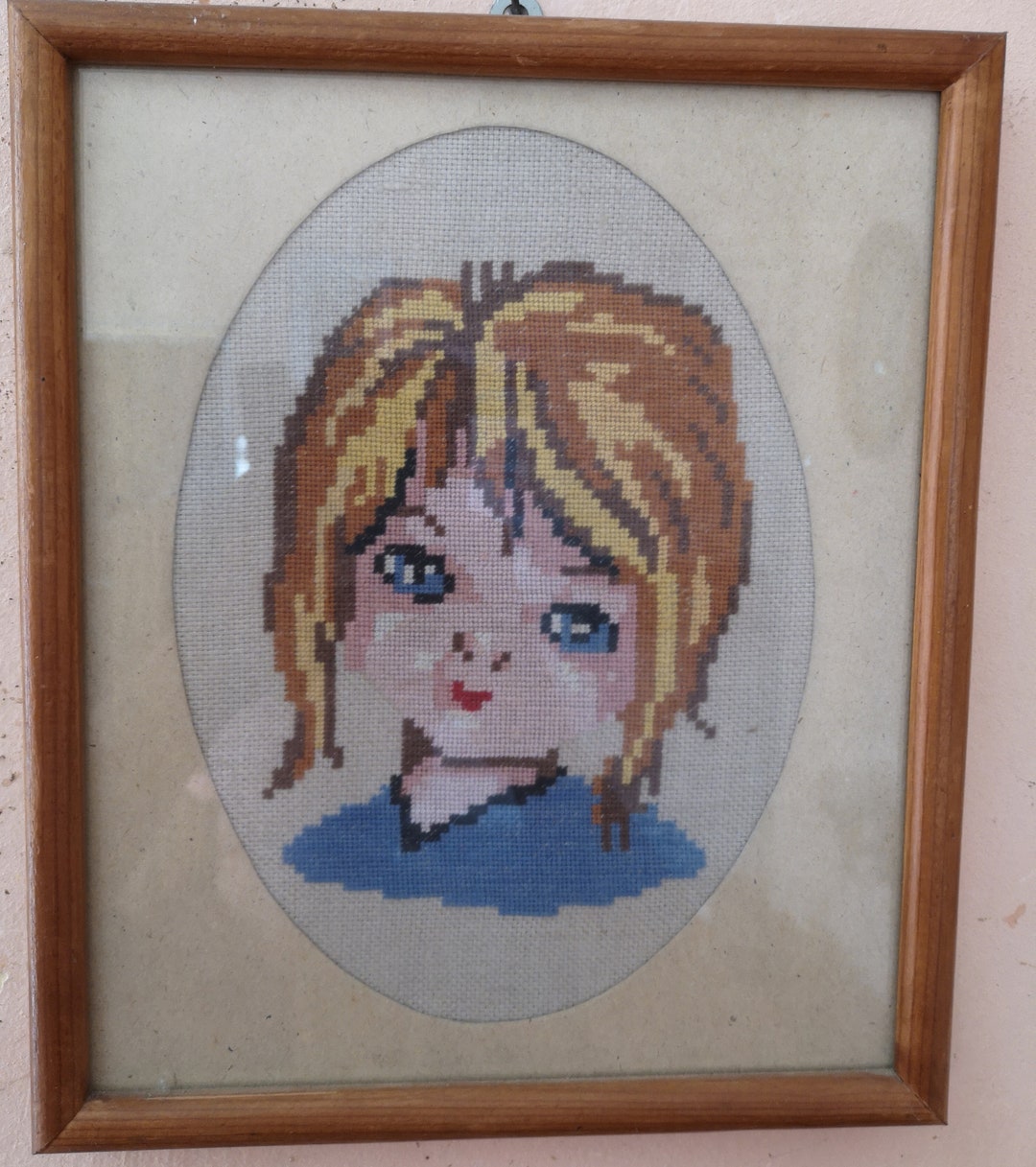 Vintage "blond Girl With Blue Eyes" Tapestry, Gobelin, Needlepoint ...