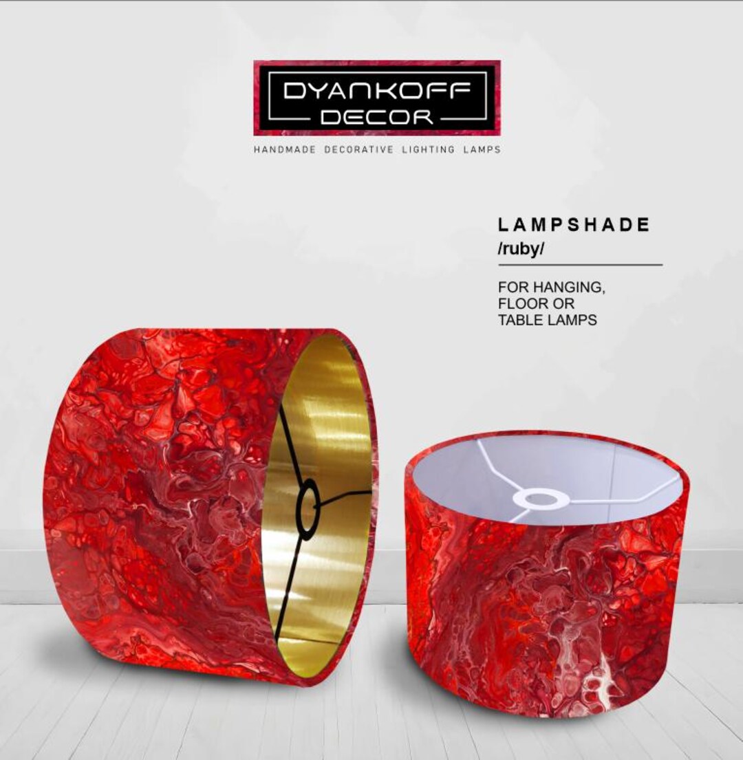 Rubi Color Marble Effect Printed Textile Handmade Lampshade, Gold ...