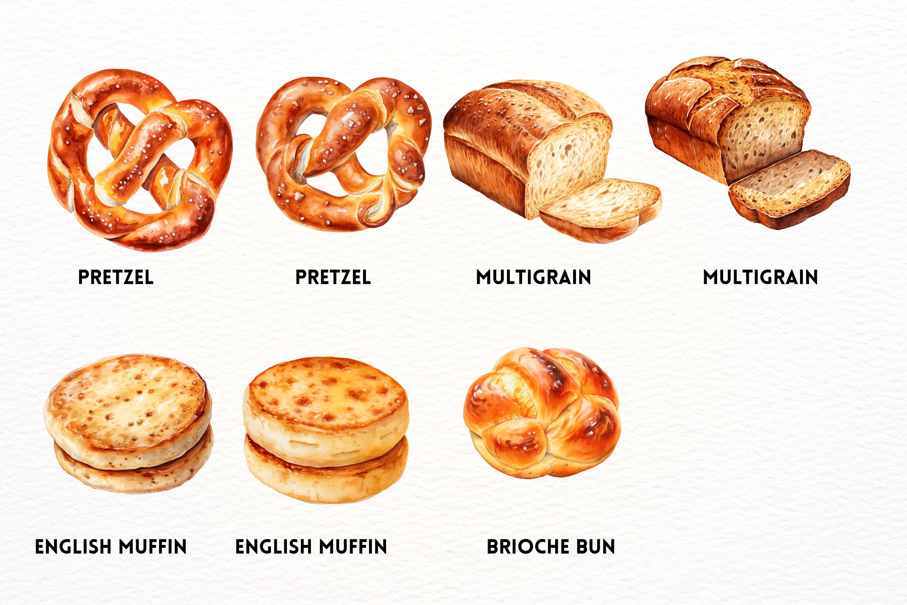 Watercolor Bread Cipart Bundle Transparent Background Bakery - Etsy