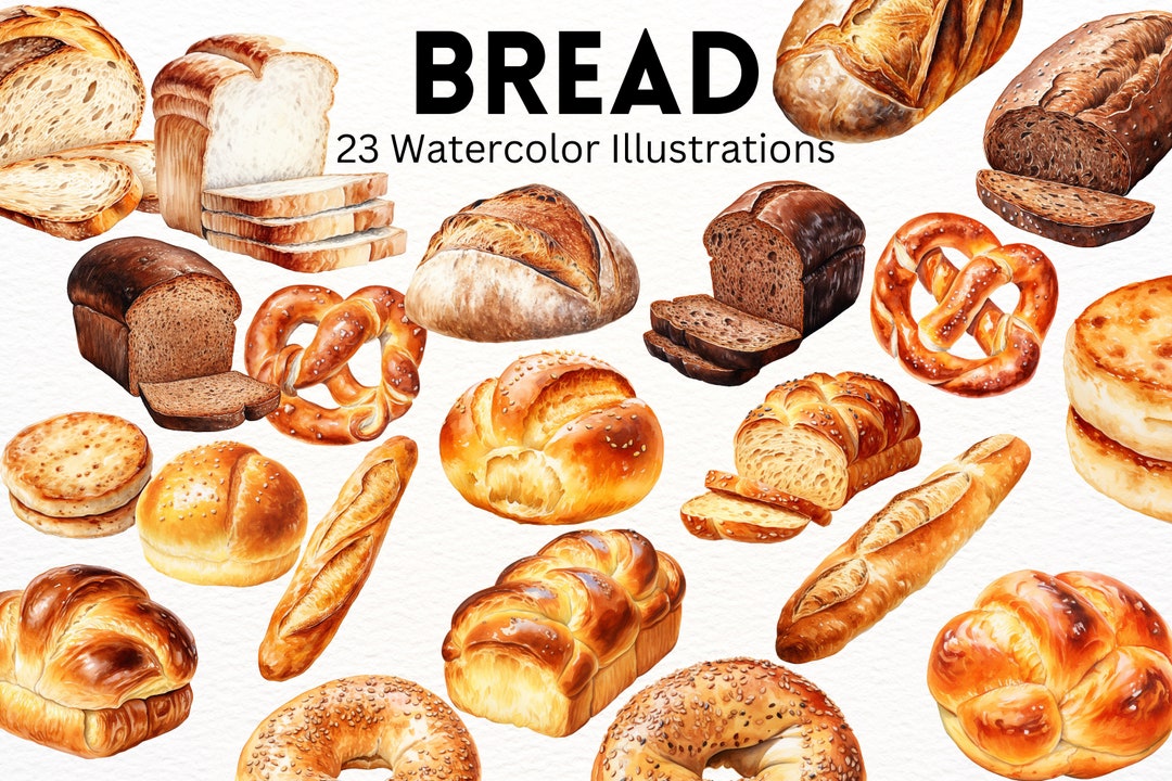 Watercolor Bread Cipart Bundle Transparent Background Bakery - Etsy