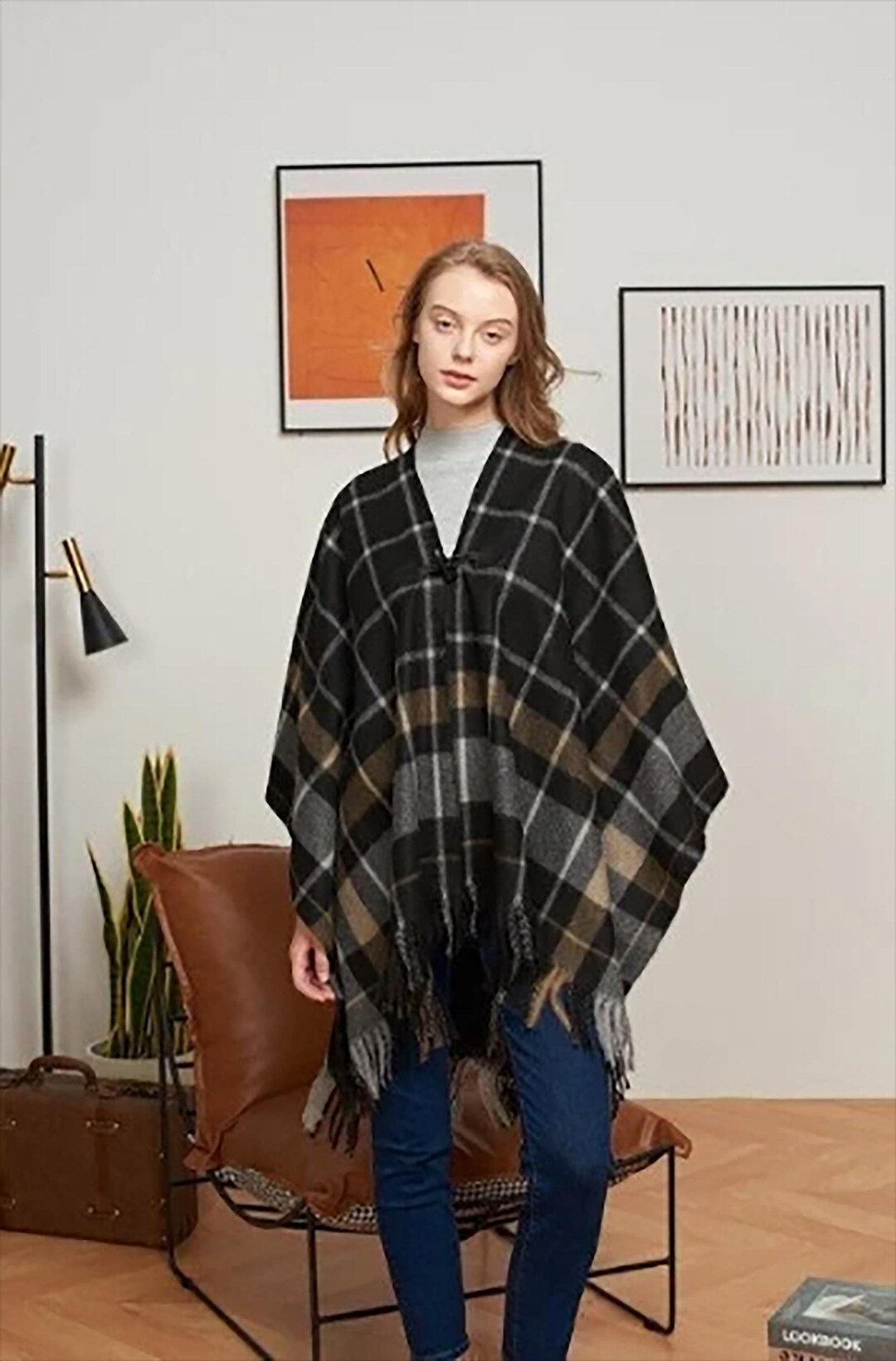 Plaid Poncho,poncho Women,gift for Her,kimono Jacket,poncho Cardigan ...
