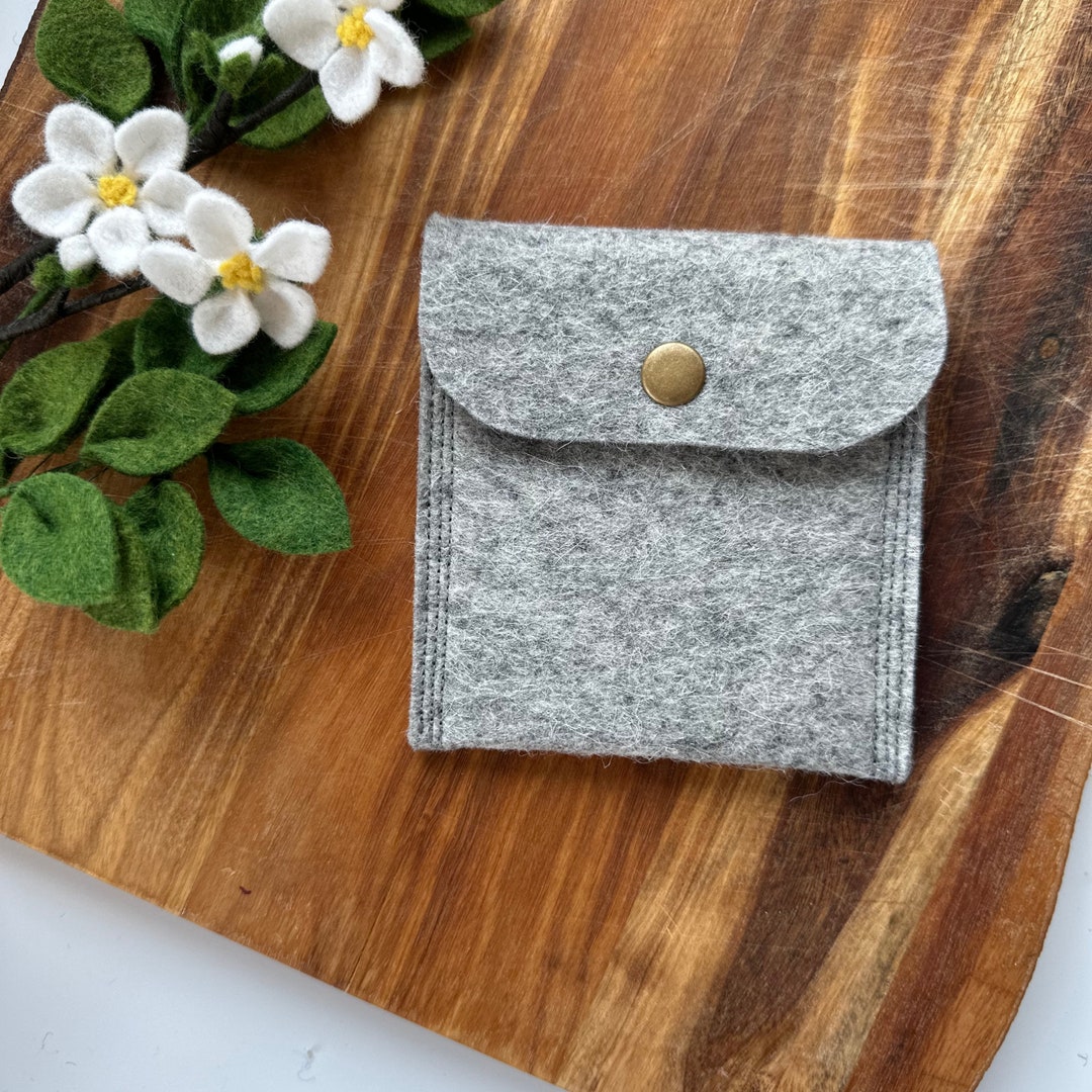 Merino Wool Felt Business Card Holder, Card Wallet, Notion Pouch, Grey ...