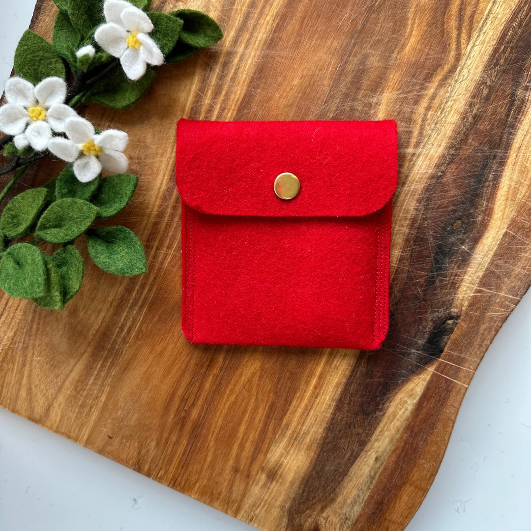 Merino Wool Felt Business Card Holder, Red Jewellery Storage for Travel ...