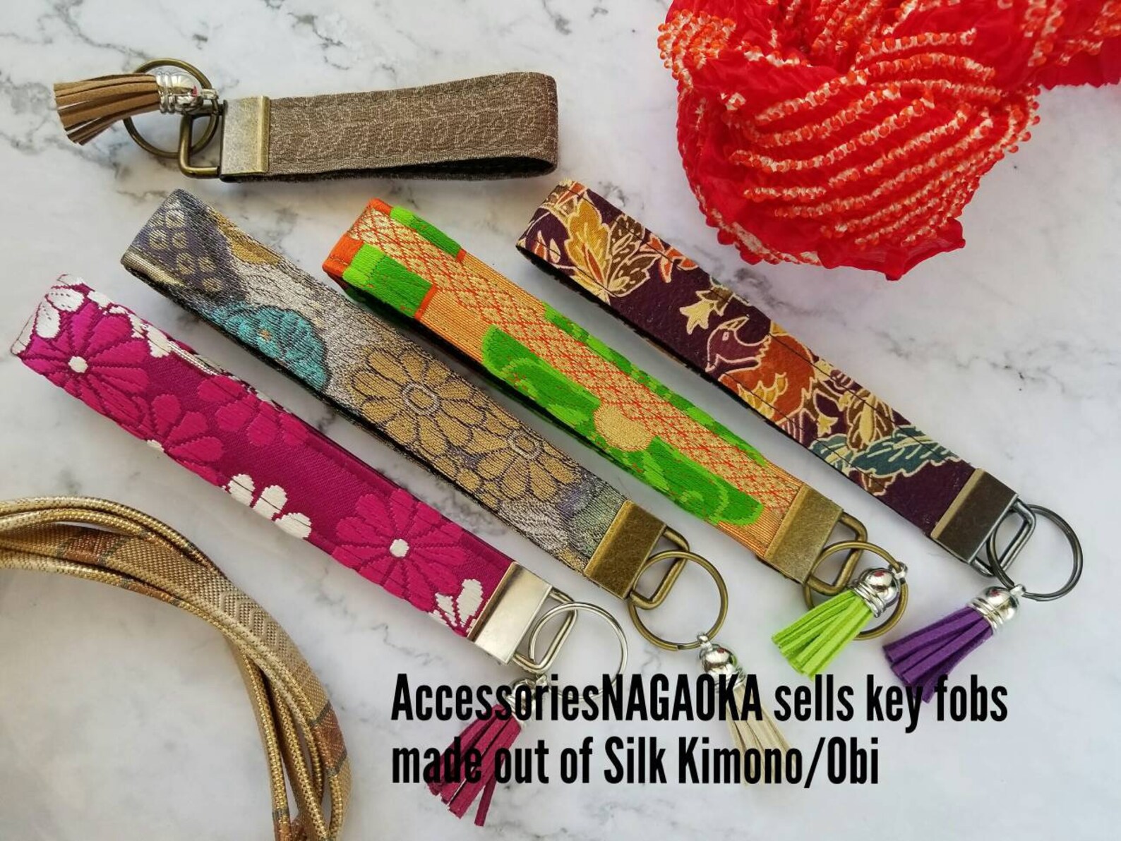 Purple&gold Key Fob Japanese Kimono Pattern Fabric and - Etsy