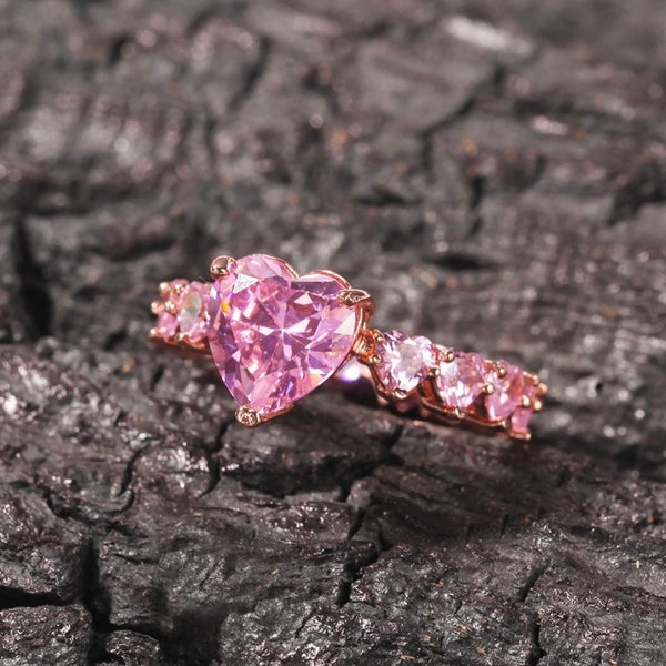 Pink Heart Ring - Etsy