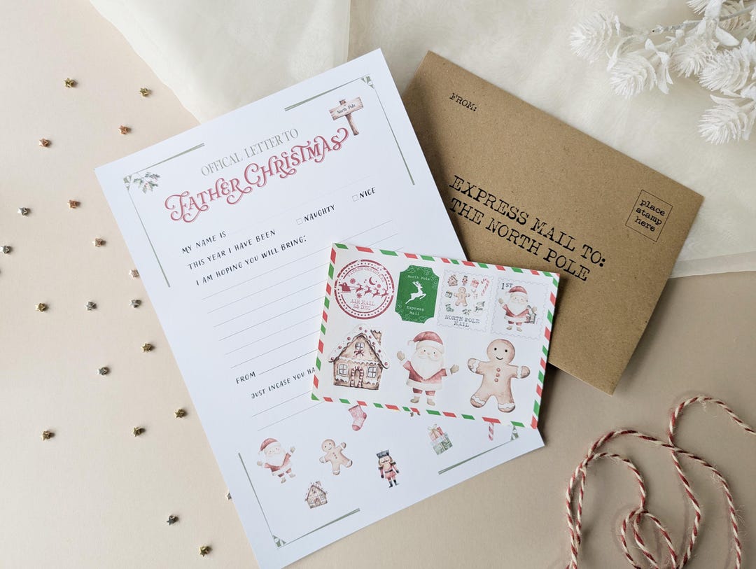 DIY Homemade Letter to Santa, Father Christmas Stamps, North Pole Mail ...