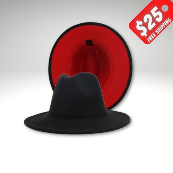 Black and Red Fedora Womens Fedora Mens Fedora Black | Etsy