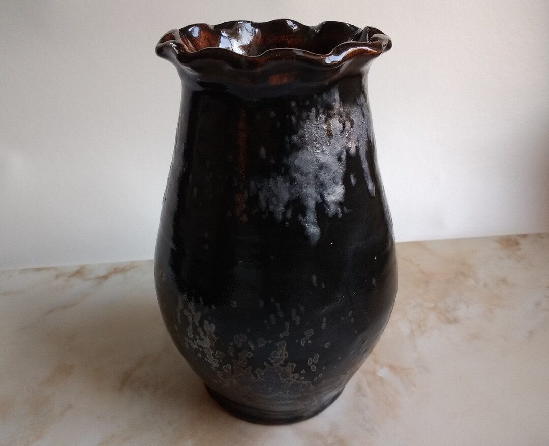Unique Handcrafted Redware Vase With Gray Drips: Wheel-thrown by Rick ...