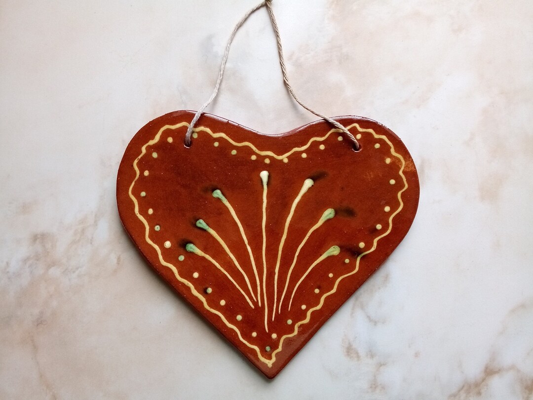 Handcrafted Heart Shaped Tile Kulina Folk Art, Slip Decorated With ...