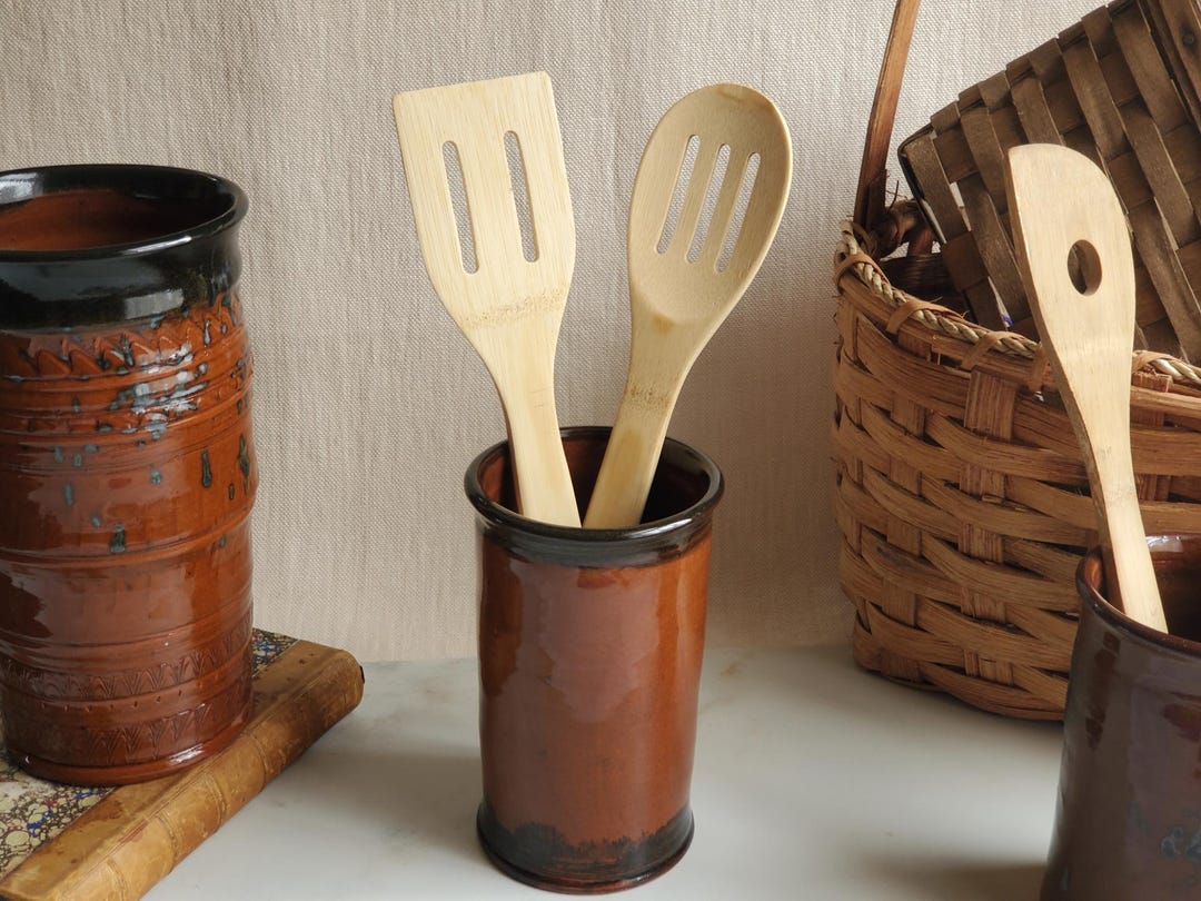Handmade Redware Utensil Jar With Black Accents, 6.25" Tall - Etsy