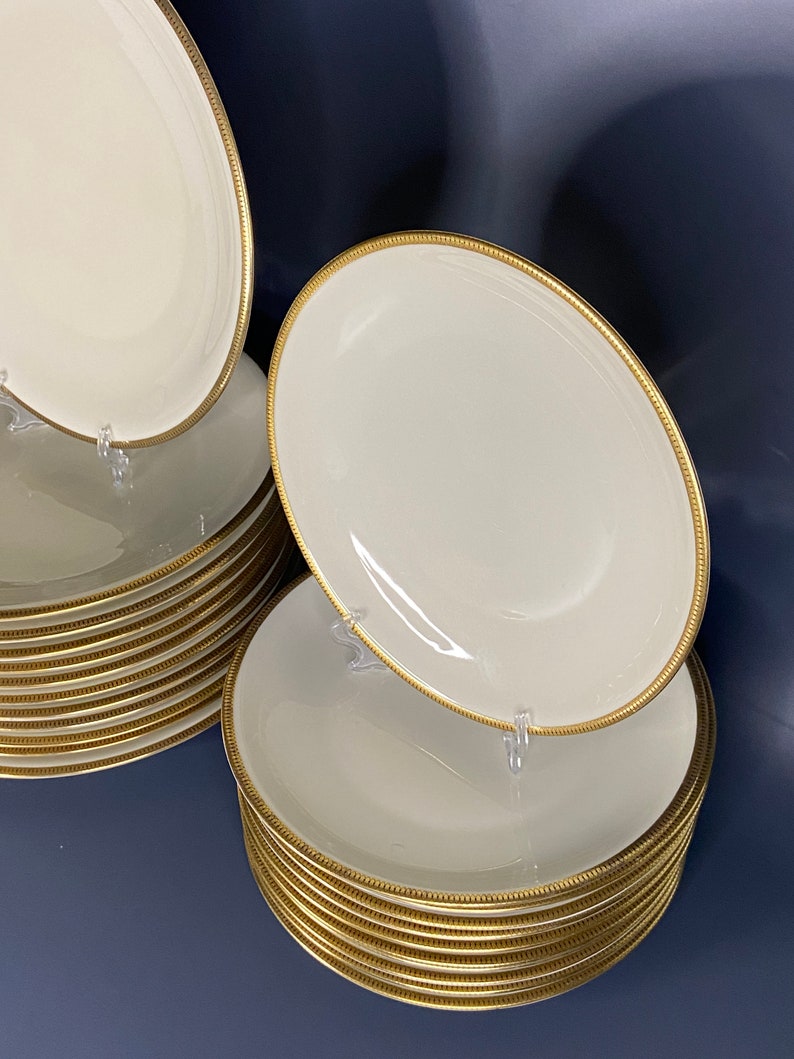 Vintage Scherzer Bavaria, Germany, White & Gold Trim Dinnerware Set- 25 ...
