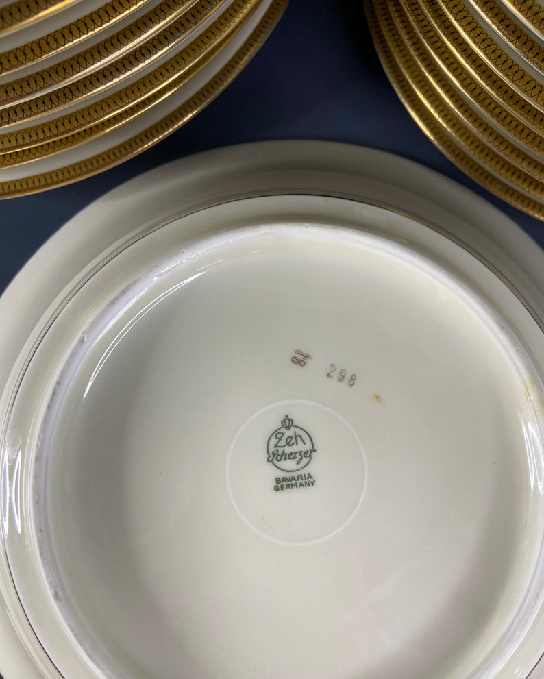 Vintage Scherzer Bavaria, Germany, White & Gold Trim Dinnerware Set 25 ...
