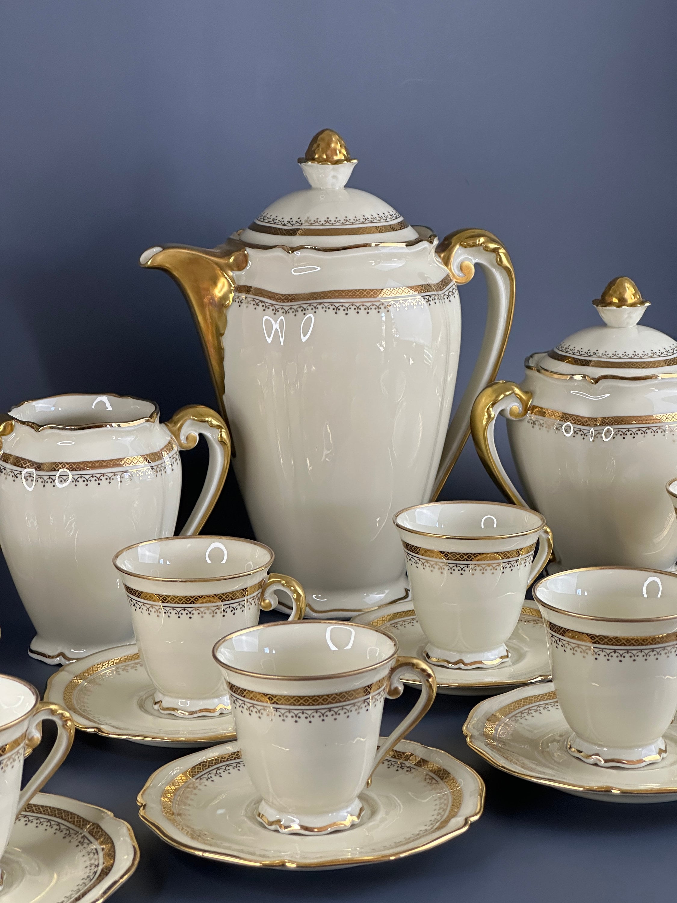 Vintage Limoges R.leclair Coffee Set, Art Deco, Сream and Gold, France ...