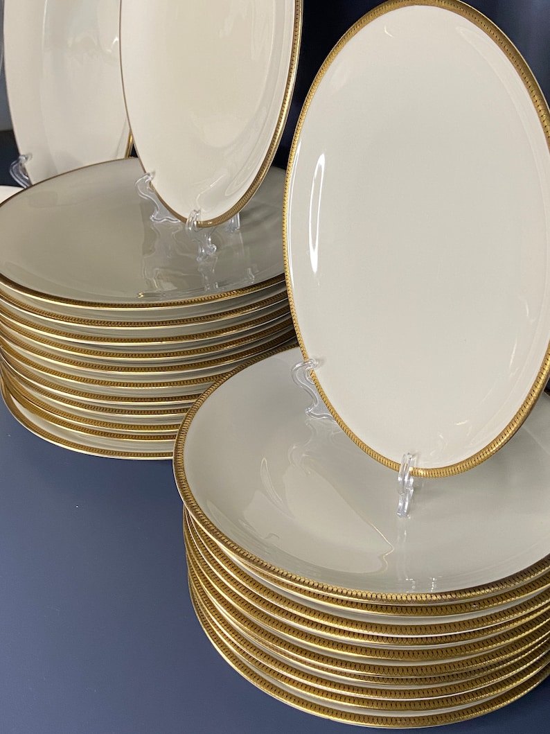 Vintage Scherzer Bavaria, Germany, White & Gold Trim Dinnerware Set- 25 ...