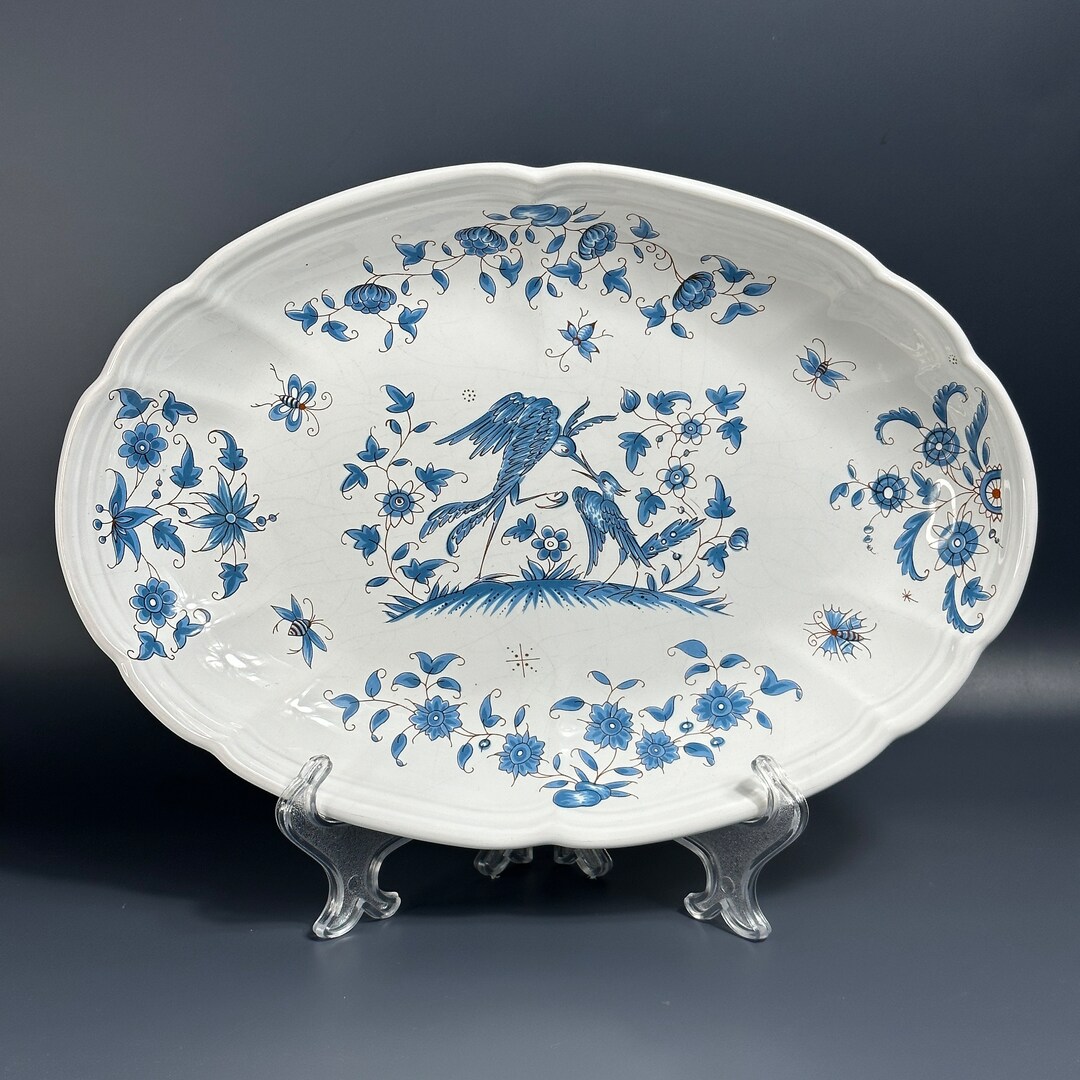 Beautiful Moustiers Classic Plate, Blue Illustration on White Glaze ...